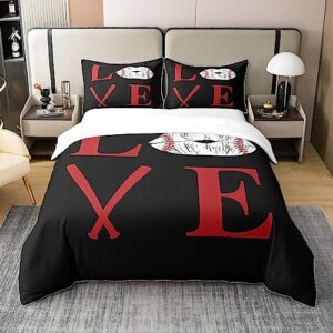 jejeloiu baseball duvet cover 100% cotton full size sports game bedding setbaseball gaming gift for baseball lover red black comforter cover set