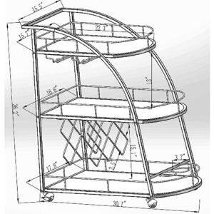 EDWINENE Bar Cart Gold, Metal Frame Home Bar Serving Cart, Wine Cart with 3 Mirrored Shelves, Wine Rack and Glass Holder for Kitchen, Dining Room, Party