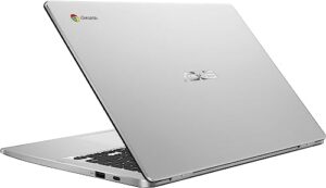 asus c523na chromebook 15.6" hd laptop, intel celeron n3350 processor, 4gb ram, 64gb emmc flash memory, intel hd graphics, hd webcam, stereo speakers, chrome os, silver, (renewed)