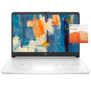 hp stream laptop, 14" hd display, intel celeron n4120 processor, 16gb memory, 320gb storage (64gb emmc + 256gb card), 1-year office 365, webcam, hdmi, wi-fi, usb-c, windows 11 home, white, jvq mp