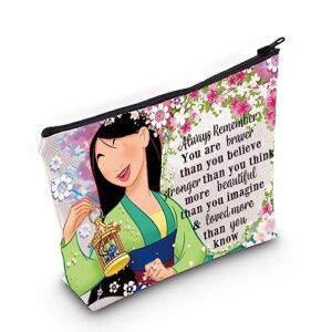 levlo mu lan cosmetic make up bag mu lan fans motivational gift you are braver stronger smarter than you think mulan makeup zipper pouch bag mu lan merch(always mulan)