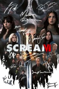 scream vi, scream 6 photo - reproduction (rp), preprint, preprinted (pp) signed autograph autographed photo photograph, melissa barrera, jenna ortega, courteney cox, jasmin savoy brown, mason gooding, hayden panettiere, josh segarra, jack champion, liana