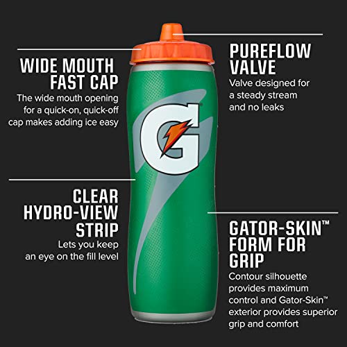 Gatorade Insulated Squeeze Bottle, Black, 30oz & 32oz Gator-skin Bottle, Green, One Size