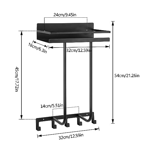 SUNZOS Towel Racks for Bathroom, Towel Rack Wall Mounted with Metal Shelf and 5 Hooks for Small Bathroom, Towel Holder for Bathroom, Bath Towel Storage for Rolled Towels Organizer, Black