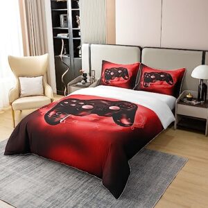 jejeloiu Gaming Duvet Cover 100% Cotton Video Game Bedding 100% Cotton Set for Boys Red Black Gamer Game Controller Quilted Duvet Set with 1 Pillowcases Twin Zipper