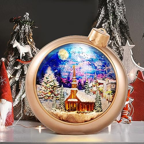 Big Christmas Snow Globes Lighted,6H Timer Snow Globes Bling Snow Globes Christmas Music Box 8 Songs, Golden Round Lantern with Xmas Tree