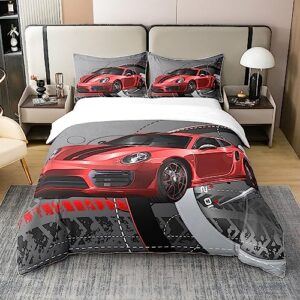 red race car duvet cover 100% cotton sports car bedding 100% cotton set extreme sport theme gorgeous duvet set cool speed automobile decor quilt cover with 1 pillowcases 2pcs bedding twin zipper