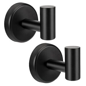 bathroom towel hooks black- 2 pack towel holder wall mounted, stainless steel coat keys hook robe rack matte black shower for bedroom kitchen hotel