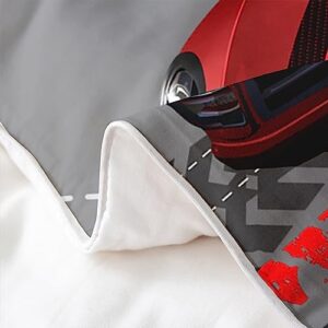 Red Race Car Duvet Cover 100% Cotton Sports Car Bedding 100% Cotton Set Extreme Sport Theme Gorgeous Duvet Set Cool Speed Automobile Decor Quilt Cover with 2 Pillowcases 3Pcs Bedding Queen Zipper