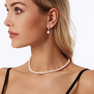 Zeffy Pearl Necklace and Earring Set for Women, White Round Faux Pearl Necklace Bracelet Earring Set of 3, Jewelry for Brides Girls