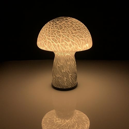 MKolour Mushroom Bedside Table Lamps - Glass LED Bedside Night Lamps, Vintage Small Table Lamps for Bedroom,Living Room,Nightstand,Study (Black)