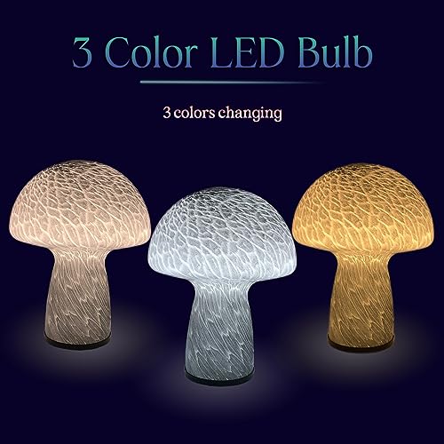 MKolour Mushroom Bedside Table Lamps - Glass LED Bedside Night Lamps, Vintage Small Table Lamps for Bedroom,Living Room,Nightstand,Study (Black)