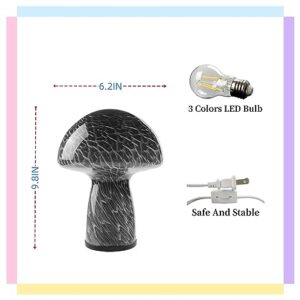 MKolour Mushroom Bedside Table Lamps - Glass LED Bedside Night Lamps, Vintage Small Table Lamps for Bedroom,Living Room,Nightstand,Study (Black)