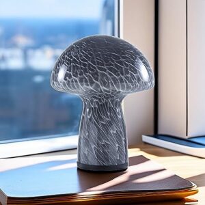 MKolour Mushroom Bedside Table Lamps - Glass LED Bedside Night Lamps, Vintage Small Table Lamps for Bedroom,Living Room,Nightstand,Study (Black)