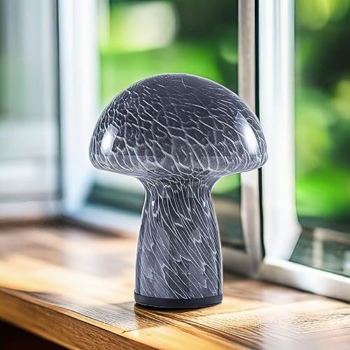 MKolour Mushroom Bedside Table Lamps - Glass LED Bedside Night Lamps, Vintage Small Table Lamps for Bedroom,Living Room,Nightstand,Study (Black)