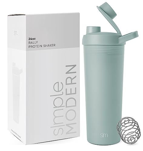 Simple Modern Plastic Protein Shaker Bottle with Ball 24oz | Shaker Cup for Protein Mixes, Shakes and Pre Workout | Rally Collection | Sea Glass Sage