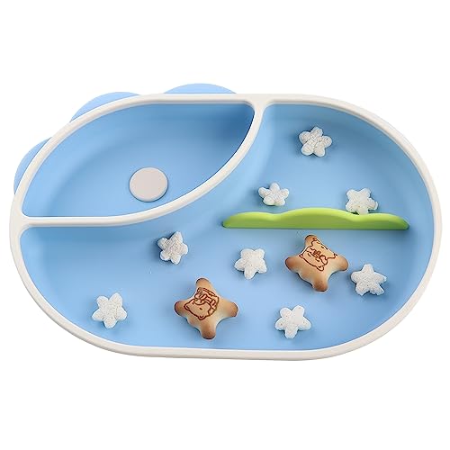 Qshare Baby Suction Plates,Suction Plates for Baby,Toddler Plates,Silicone Baby Plates,Children Divided Plate,Toddler Plate Microwave & Dishwasher Safe (Blue)