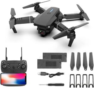 foldable fpv drone with 4k dual camera for adults, rc quadcopter wifi fpv live video, altitude hold, headless mode, one key take off for kids or beginners with 2 batteries, carrying case -black