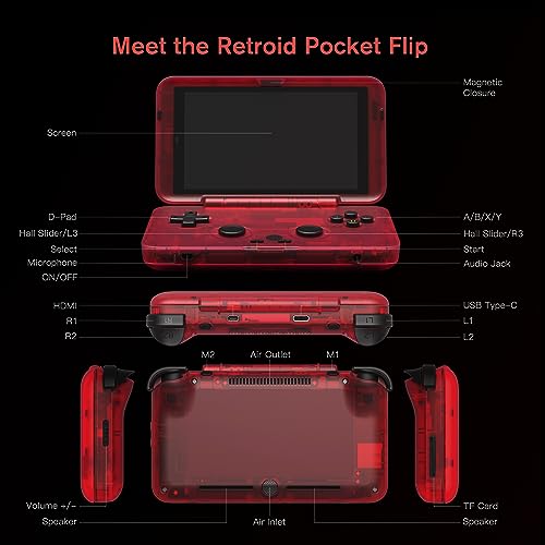 Retroid Pocket Flip Retro Game Handheld Console, Android Retro Game Console Multiple Emulators Console Handheld 4.7 Inch 16:9 Display 5000mAh Battery Classic Games Console (Black)