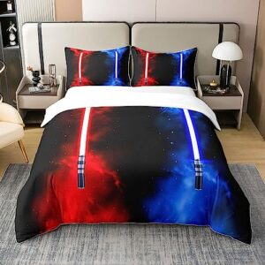 jejeloiu lightsaber duvet cover 100% cotton full size cool design bedding 100% cotton set for kids boys girls teens room decor red blue tie dye comforter cover set bedspread cover 3pcs zipper