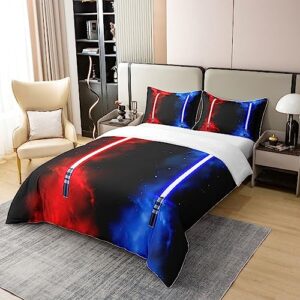 jejeloiu Lightsaber Duvet Cover 100% Cotton Full Size Cool Design Bedding 100% Cotton Set for Kids Boys Girls Teens Room Decor Red Blue Tie Dye Comforter Cover Set Bedspread Cover 3Pcs Zipper