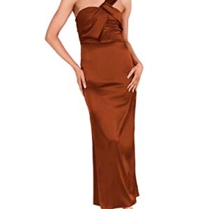 ANRABESS Women's Silk One Shoulder Wedding Guest Bodycon Dress Cocktail Evening Party Long Midi Dress A942-Xiuhong-M Rust