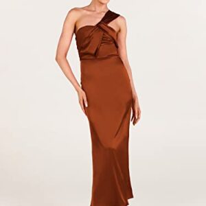 ANRABESS Women's Silk One Shoulder Wedding Guest Bodycon Dress Cocktail Evening Party Long Midi Dress A942-Xiuhong-M Rust