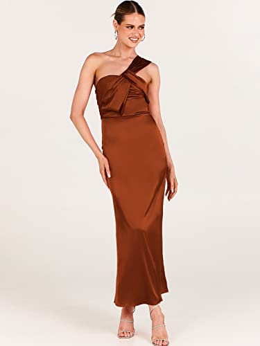 ANRABESS Women's Silk One Shoulder Wedding Guest Bodycon Dress Cocktail Evening Party Long Midi Dress A942-Xiuhong-M Rust