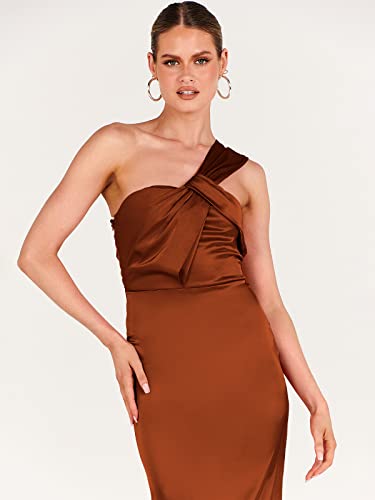 ANRABESS Women's Silk One Shoulder Wedding Guest Bodycon Dress Cocktail Evening Party Long Midi Dress A942-Xiuhong-M Rust