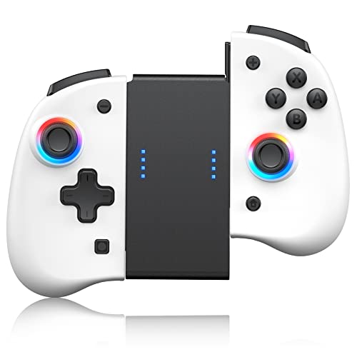 ECHTPower LED Gamepad for Switch/Switch OLED, Wireless Switch Controller, 8 Color Adjustable Light, Wake-up/Macro Button/Turbo/Vibration/Motion Functions, L/R Controllers-White