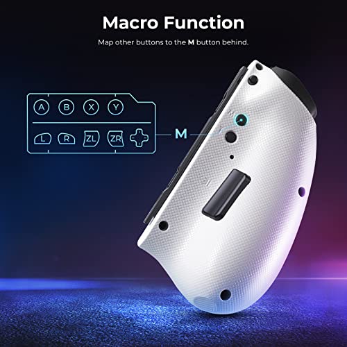 ECHTPower LED Gamepad for Switch/Switch OLED, Wireless Switch Controller, 8 Color Adjustable Light, Wake-up/Macro Button/Turbo/Vibration/Motion Functions, L/R Controllers-White