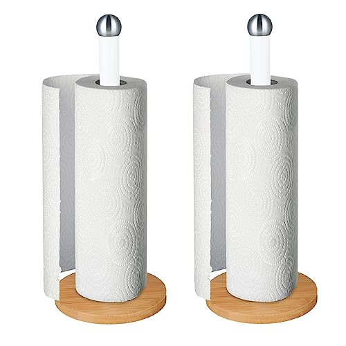 Dxlac 2 Pack Paper Towel Holder with Non-Slip Bamboo Base - Countertops and Kitchen Organization Perfect for Standard or Jumbo-Sized Roll Holder