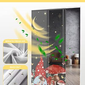 OComster Red Mushroom Black Magnetic Screen Door, Gnome Plant Flower Starry Sky Moon Hands Free Screen Mesh Size 38'' x 83'', Reinforce Heavy Duty Mesh Screen Doors for Patio/Front/Sliding Door