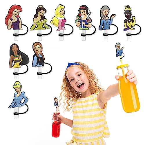 10 Pcs Princess Reusable Silcone Straw Cover - Silicone Straw Cap for Kids' Bottles and Reusable Straws - BPA Free - Compatible with Stanley & Tumblers