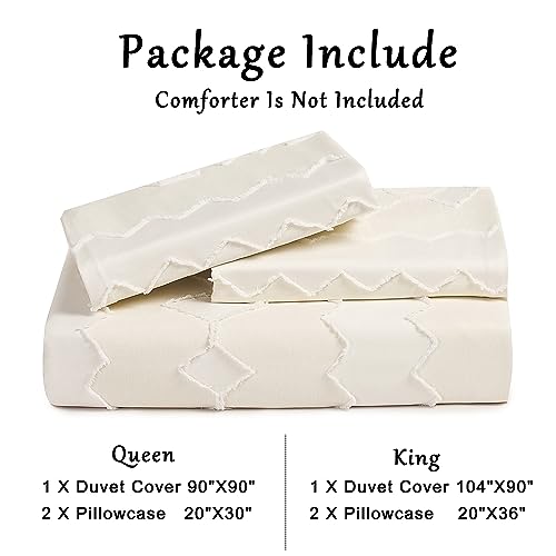 Senville White Duvet Cover Queen Size-Tufted Queen Duvet Cover Set,100% Microfiber Boho Duvet Cover,3PCS Soft and Breathable Textured Shabby Chic Bedding Set with Zipper Closure(White,Queen)