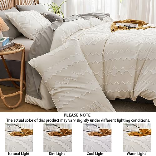 Senville White Duvet Cover Queen Size-Tufted Queen Duvet Cover Set,100% Microfiber Boho Duvet Cover,3PCS Soft and Breathable Textured Shabby Chic Bedding Set with Zipper Closure(White,Queen)