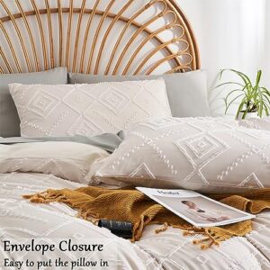 Senville Tufted Duvet Cover King Size,Jacquard Geometric Pattern,Soft Lightweight Beige Duvet Covers Set for All Seasons,3 Pieces Boho Shabby Chic Bedding Set with Zipper Closure(Cream Beige,King)