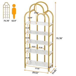 Tribesigns 5-Tier Gold Bookshelf Bookcase, Modern Bookcase with Open Storage Shelves, Tall Display Shelf Plant Flower Stand Rack for Bedroom Living Room Home Office, White & Gold