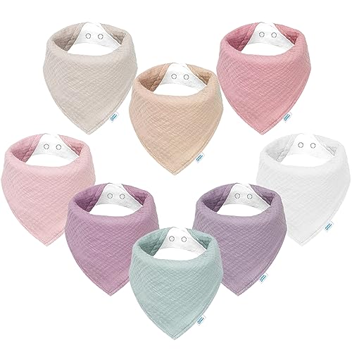 duludulu Muslin Baby Bibs, Baby Bandana Drool Bibs for Baby Girl&Boy, 8 Pack Baby Bibs for Drooling and Teething, 100% Soft and Absorbent Cotton 8 Solid Colors Set