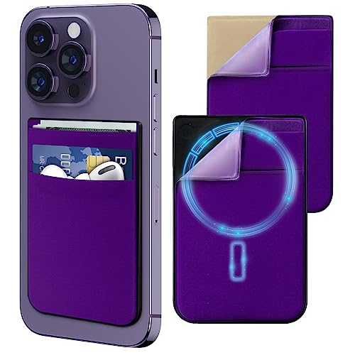 CloudValley Magnetic Card Wallet, [with one Replacement Set] Card Holder Case Stick on Phone for iPhone MagSafe Series 14 Pro Max/iPhone 13 Pro & 12 Mini/ 14 Plus, Darkpurple