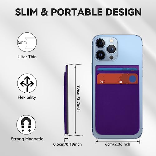 CloudValley Magnetic Card Wallet, [with one Replacement Set] Card Holder Case Stick on Phone for iPhone MagSafe Series 14 Pro Max/iPhone 13 Pro & 12 Mini/ 14 Plus, Darkpurple