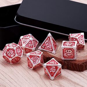 AUSTOR 7-Die Metal DND Dice Set Dungeons and Dragons Dice with Box Roll Playing Game Dice Polyhedral Dice D20 D12 D10 D% D8 D6 D4 Metal Dice for Pathfinder Warhammer MTG RPG Board Games