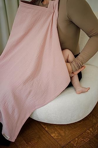 Nursing Cover for Baby Breastfeeding & Pumping with Wire | Multi Use Car Seat Stroller Cover | Lightweight Wire Breathable Soft Muslin Cotton | Breast Feeding Apron & Shawl Boho (Baby Pink)