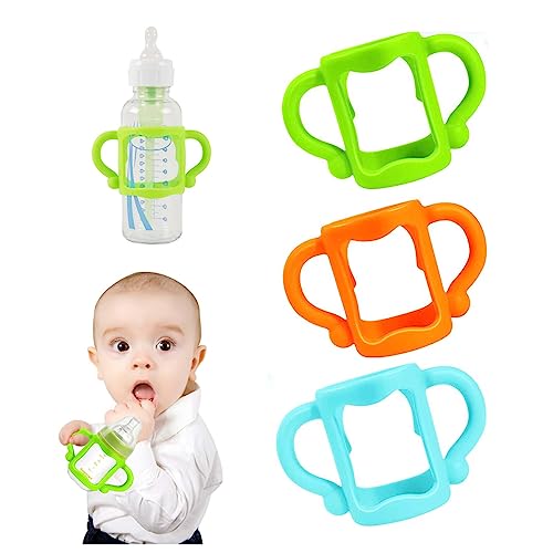 RTMOK (3-Pack) Bottle Handles for Dr Brown Narrow Baby, Bottles Bottle Holder for Baby, Baby Plane Travel Essentials-BPA-Free Silicone Material, Bottle Handles are Dishwasher Safe (3)