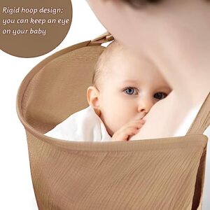 Muslin Nursing Covers for Breastfeeding, Cotton Breastfeeding Cover for Summer, Breathable & Soft, Multi-Use Privacy Nursing Covers with Rigid Hoop, Adjustable Neck Strap, Brown