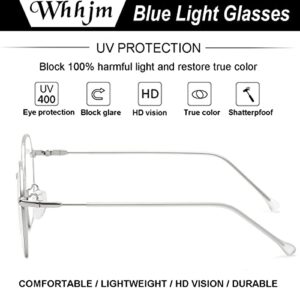 WHHJM Polygon Blue Light Blocking Glasses for Women Men Retro Octagon Square Non-prescription Metal Frame Eyeglasses (Silver Frame)