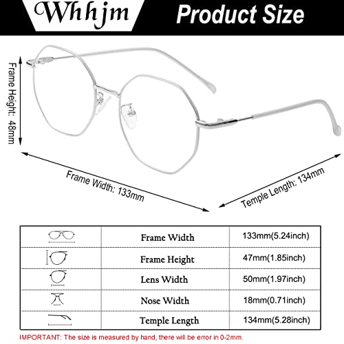 WHHJM Polygon Blue Light Blocking Glasses for Women Men Retro Octagon Square Non-prescription Metal Frame Eyeglasses (Silver Frame)