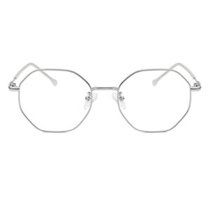 WHHJM Polygon Blue Light Blocking Glasses for Women Men Retro Octagon Square Non-prescription Metal Frame Eyeglasses (Silver Frame)