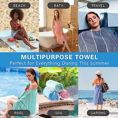 Dolxico Turkish Beach Towel Oversized 39x71 Turkish Cotton Sand Free Quick Dry Towel XL Turkish Towel Beach Blanket Light Bath Pool Travel Towel Beach Towels for Adults Beach Gifts Beach Accessories