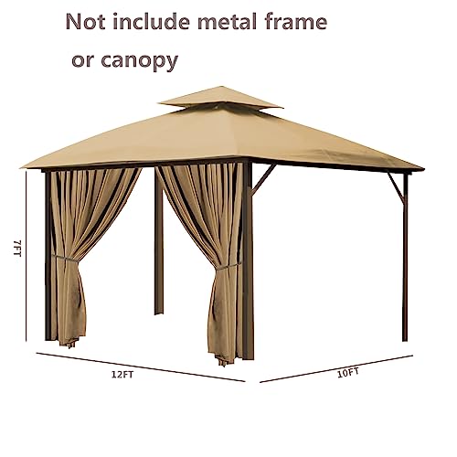 AONEAR Gazebo Privacy Curtain with Zipper Side Wall Universal Replacement for 10' x 12' Gazebo, Patio, Outdoor Canopy, Garden and Backyard, Khaki (1-Panel Curtain Only)